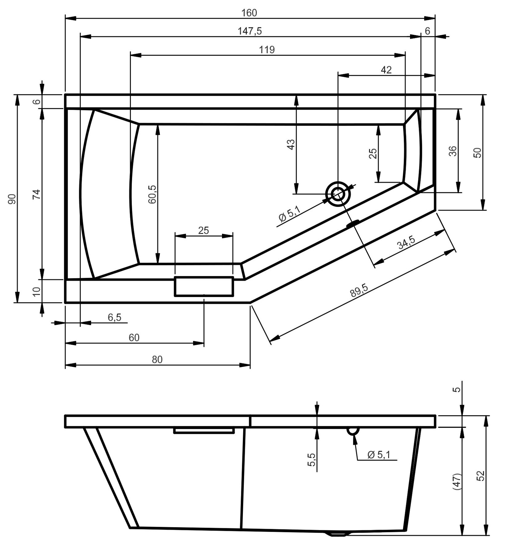 Akrilinė vonia Riho Geta 160x90 cm, balta, dešinė, B029001005 | Muresta.lt