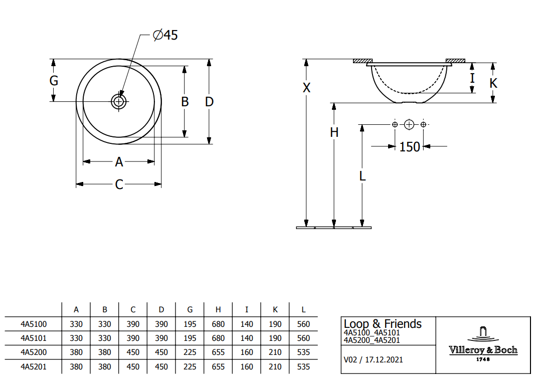 Montuojamas praustuvas Villeroy & Boch 38 cm | Muresta.lt