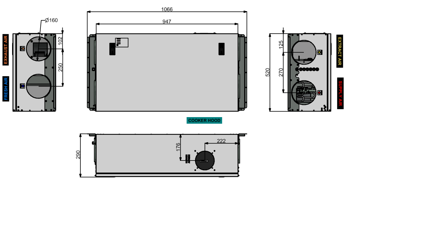 Rekuperatorius ENSY InoVent AHU-300HV palubinis kair.p. 265m³/h ...
